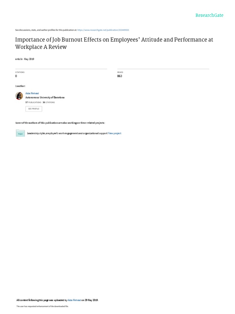 Importanceof Job Burnout Effectson Employees Attitudeand Performanceat ...