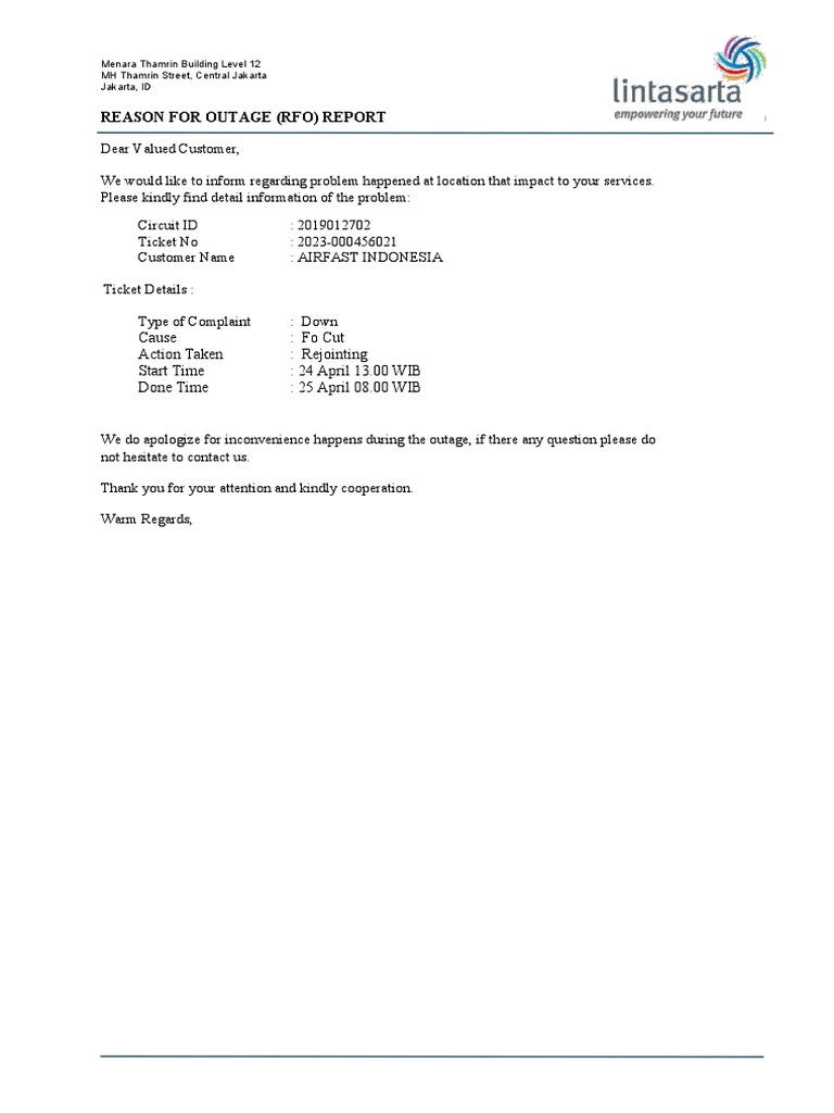 Reason For Outage Report (RFO) - 2019012702 . | PDF