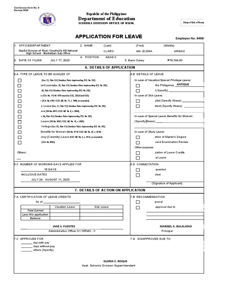 Form 6 NEW FORM | PDF | Parental Leave | Sick Leave