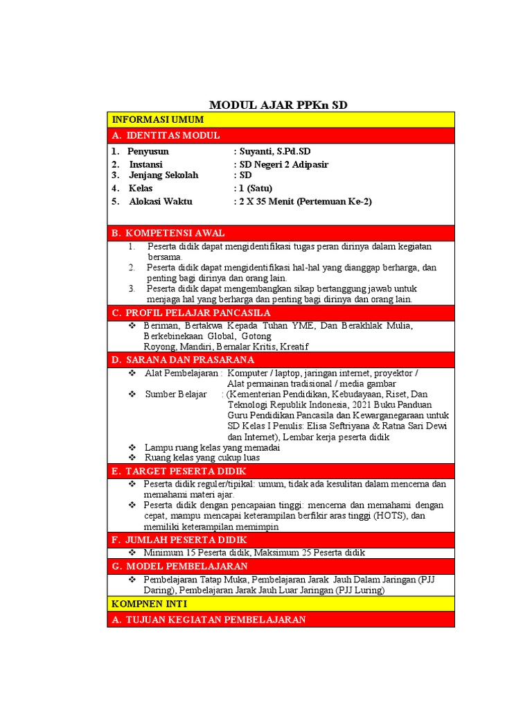 MODUL AJAR PPKN SD7 | PDF