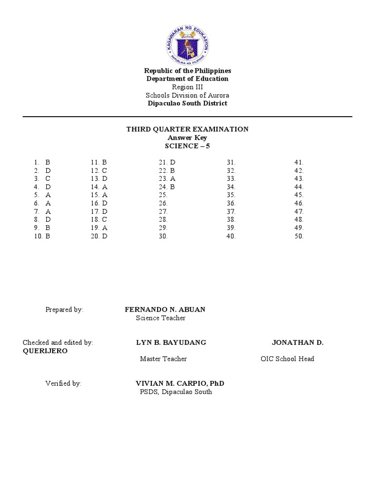 THIRD QUARTER Answer Key | PDF
