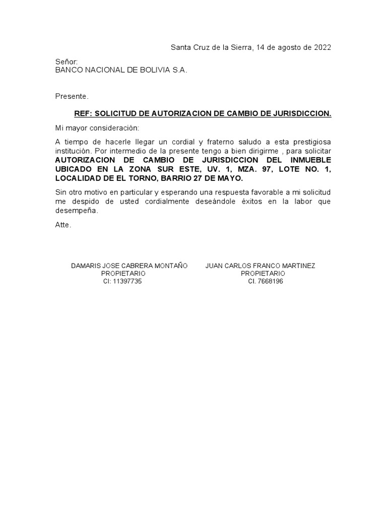 Carta de Solicitud de Construccion | PDF