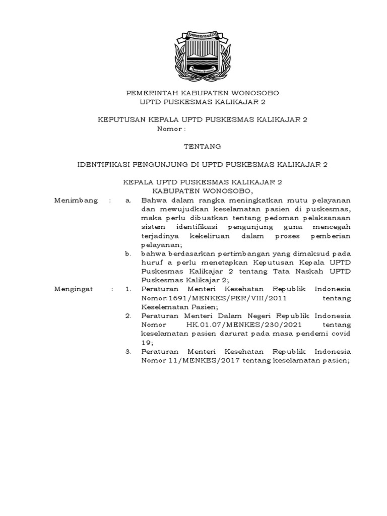 SK Identifikasi Pengunjung Puskesmas | PDF