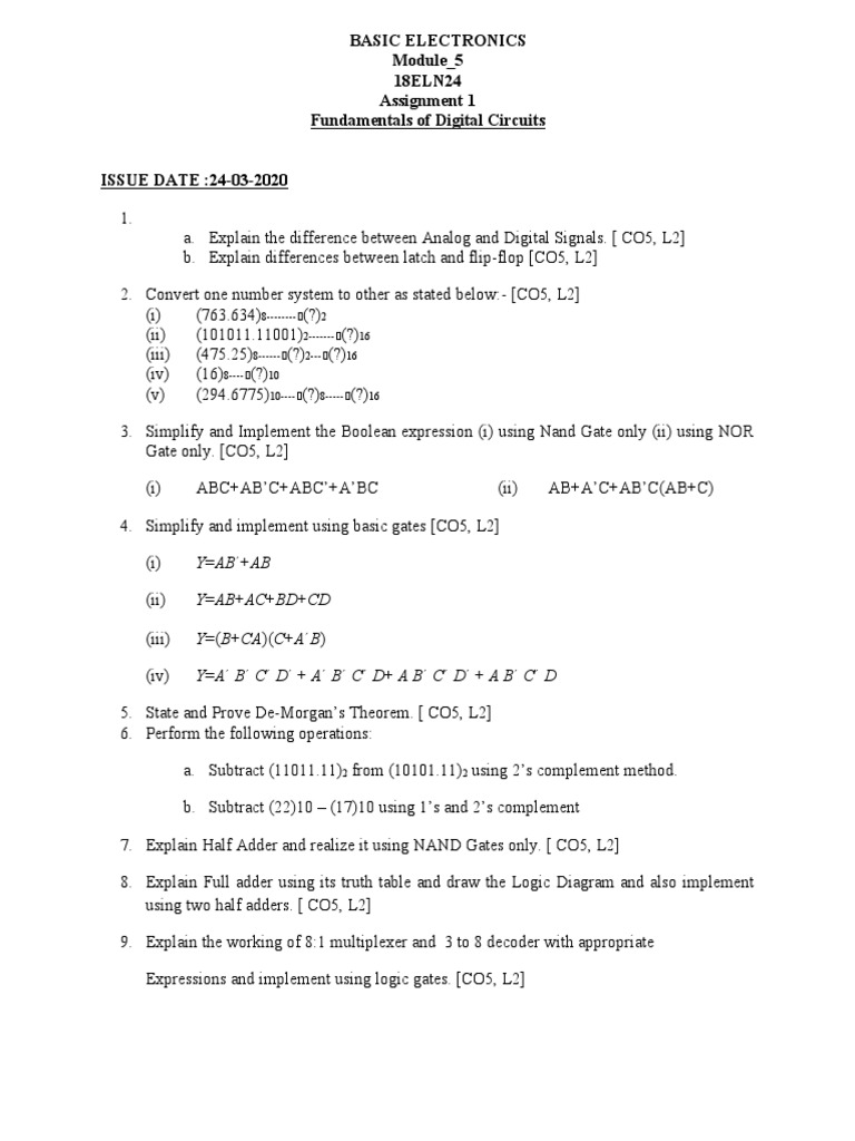 Assignment 1 - Digital Circuits | PDF