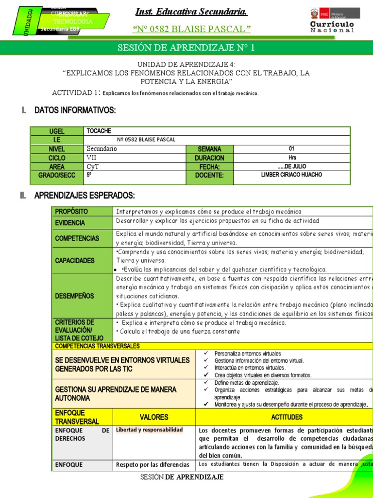 A-5º Ses Act 2-Cyt-Und 3 | PDF | Fuerza | Aprendizaje