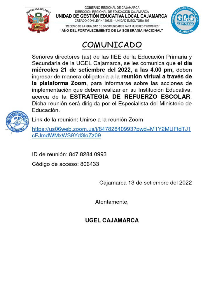 Comunicado Reunión Sobre Refuerzo Escolar | PDF