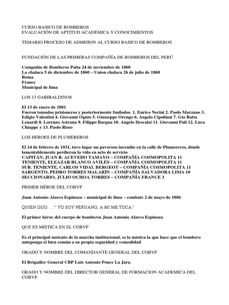 Curso Básico de Bomberos en Perú | PDF | Perú | Bombero