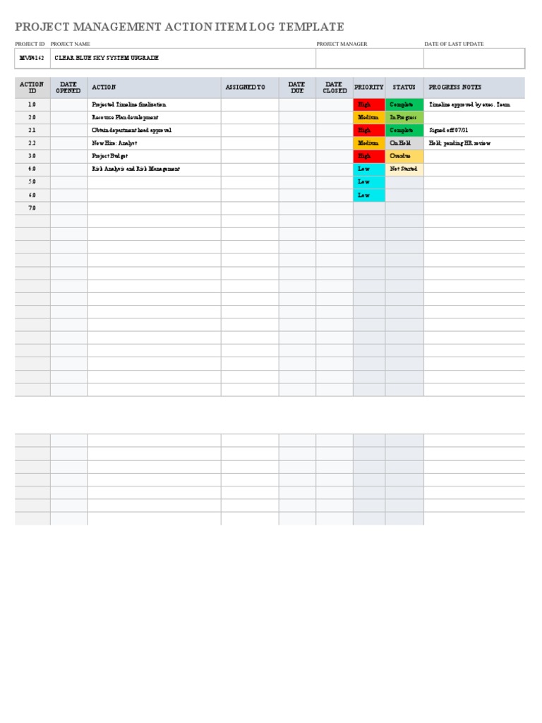 IC Project Managment Action Item Log 10870 | PDF