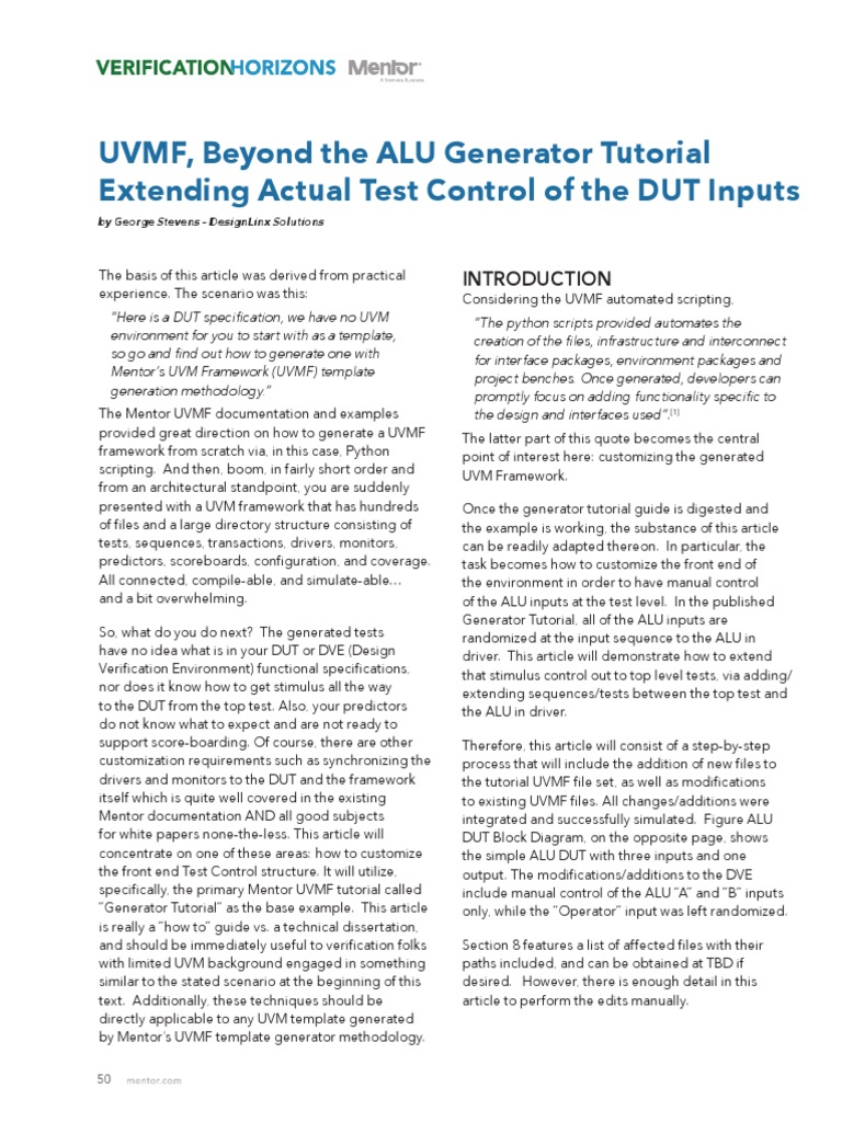 Uvmf Beyond The Alu Generator Tutorial Extending Actual Test Control of ...
