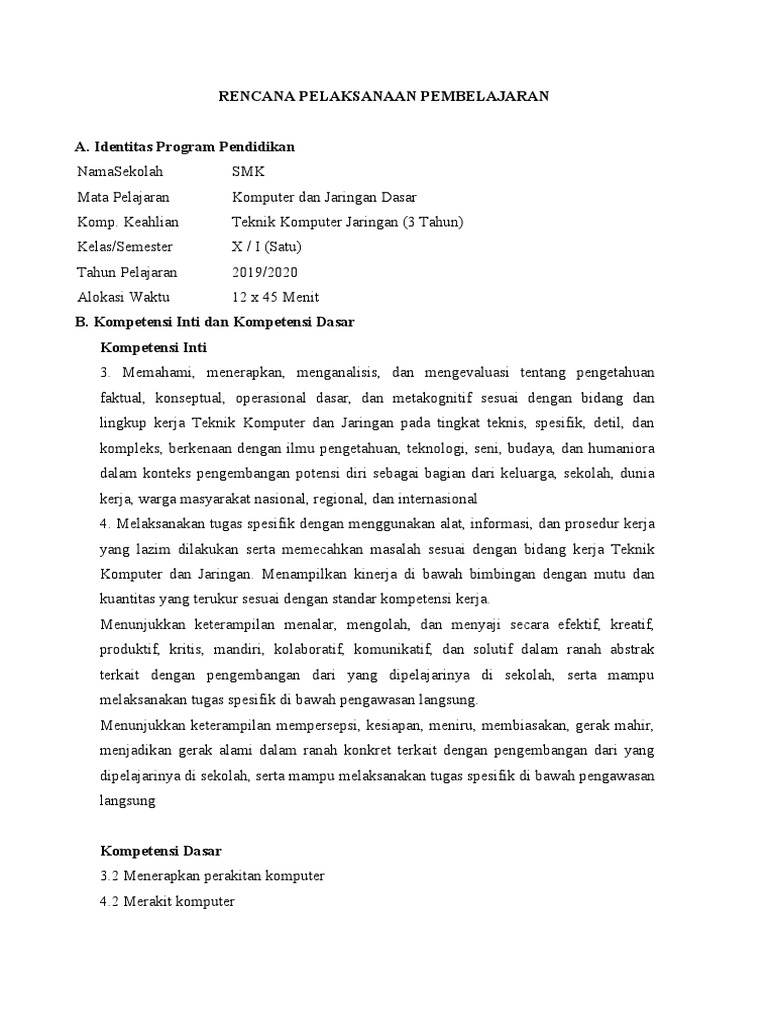 RPP Jaringan Dasar 2 | PDF | Komputer | Teknologi & Rekayasa