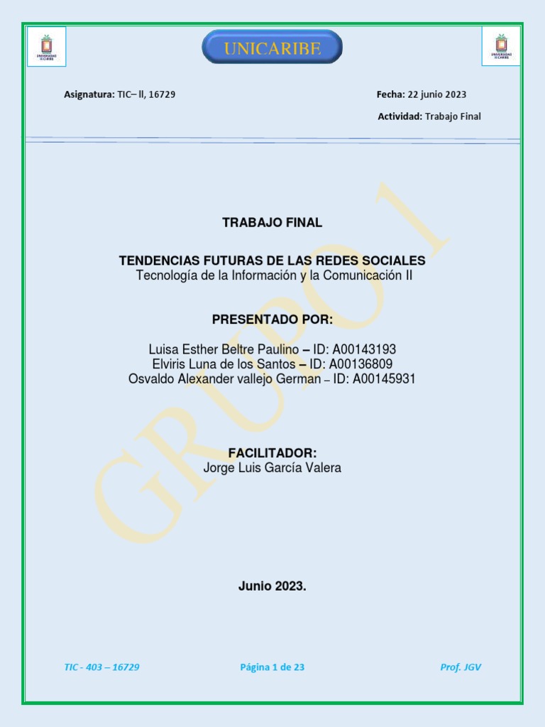 Trabajo Final Grupo 1 Tec II | PDF | Servicio de redes sociales | Facebook
