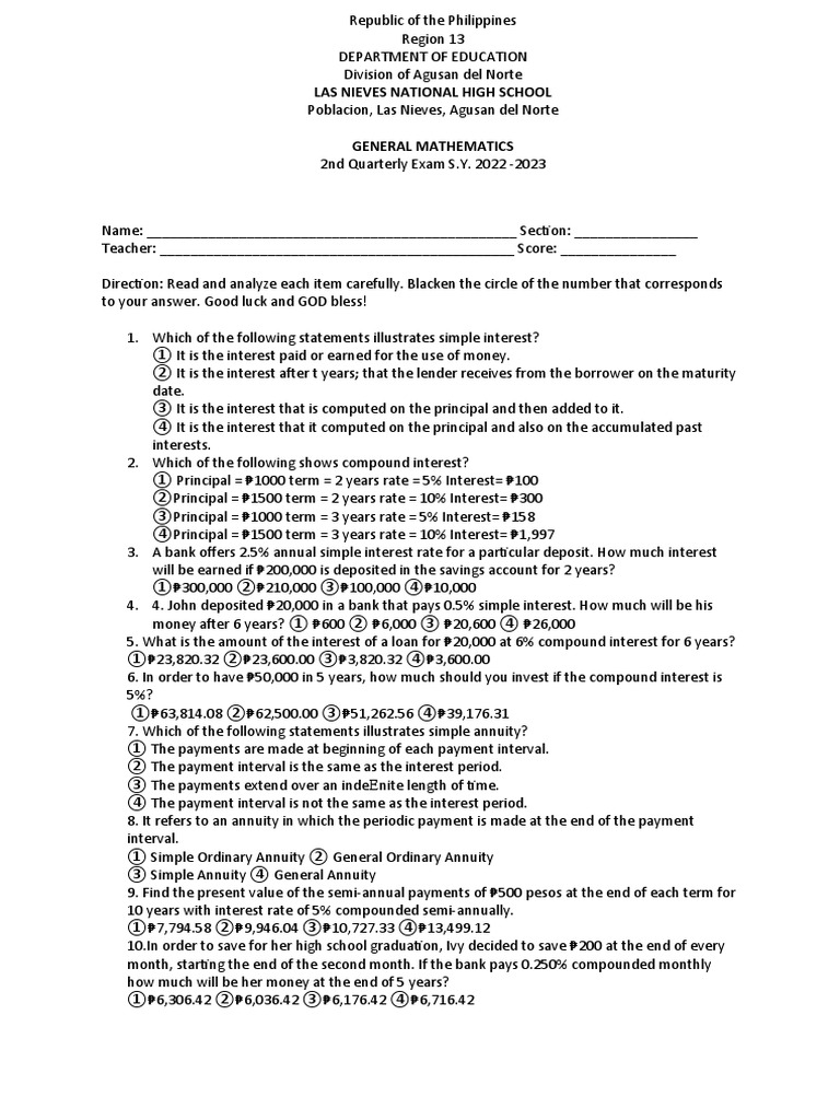 Gen Math q2 | PDF | Stocks | Bonds (Finance)
