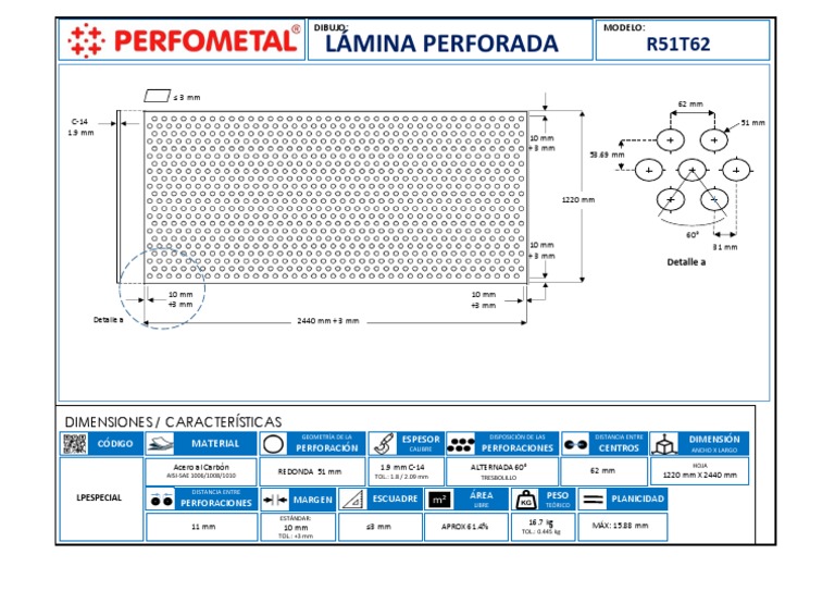 Lámina Perforada C-14: Dimensiones y Diseño | PDF