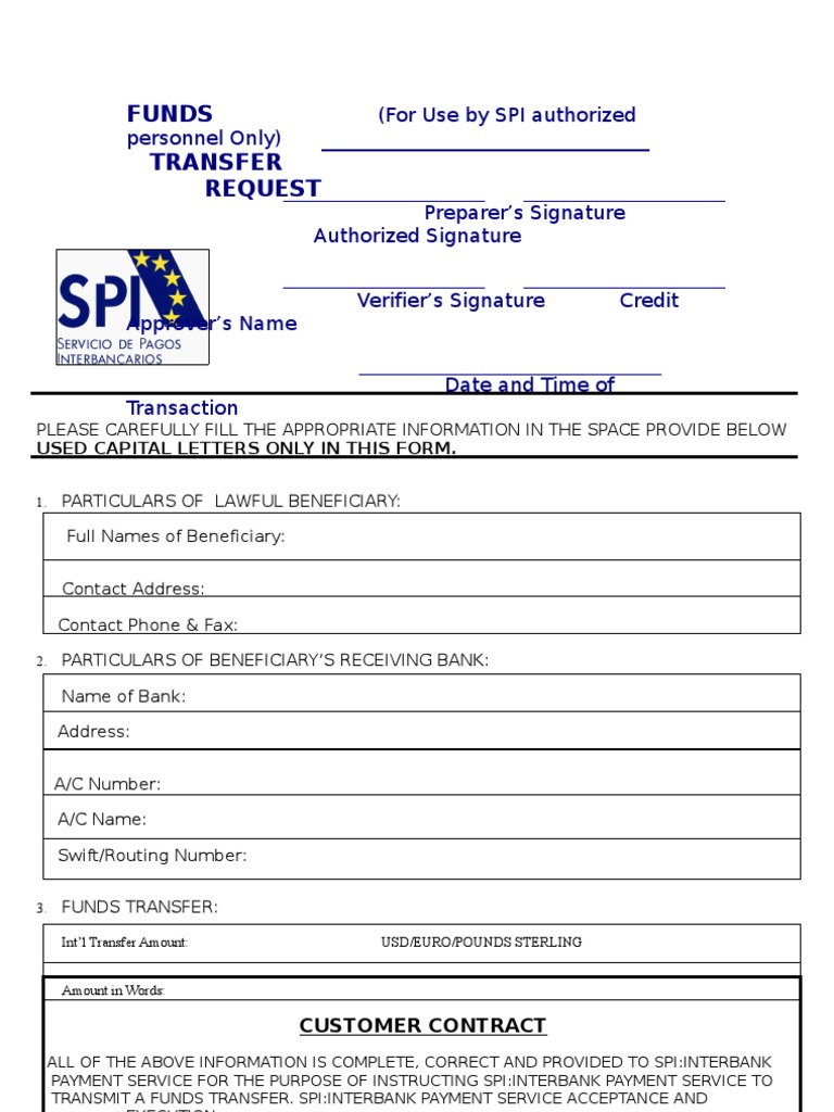 SPI Funds Transfer Request FORM | PDF