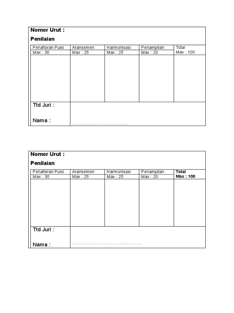 Blanko Penilaian Juri | PDF