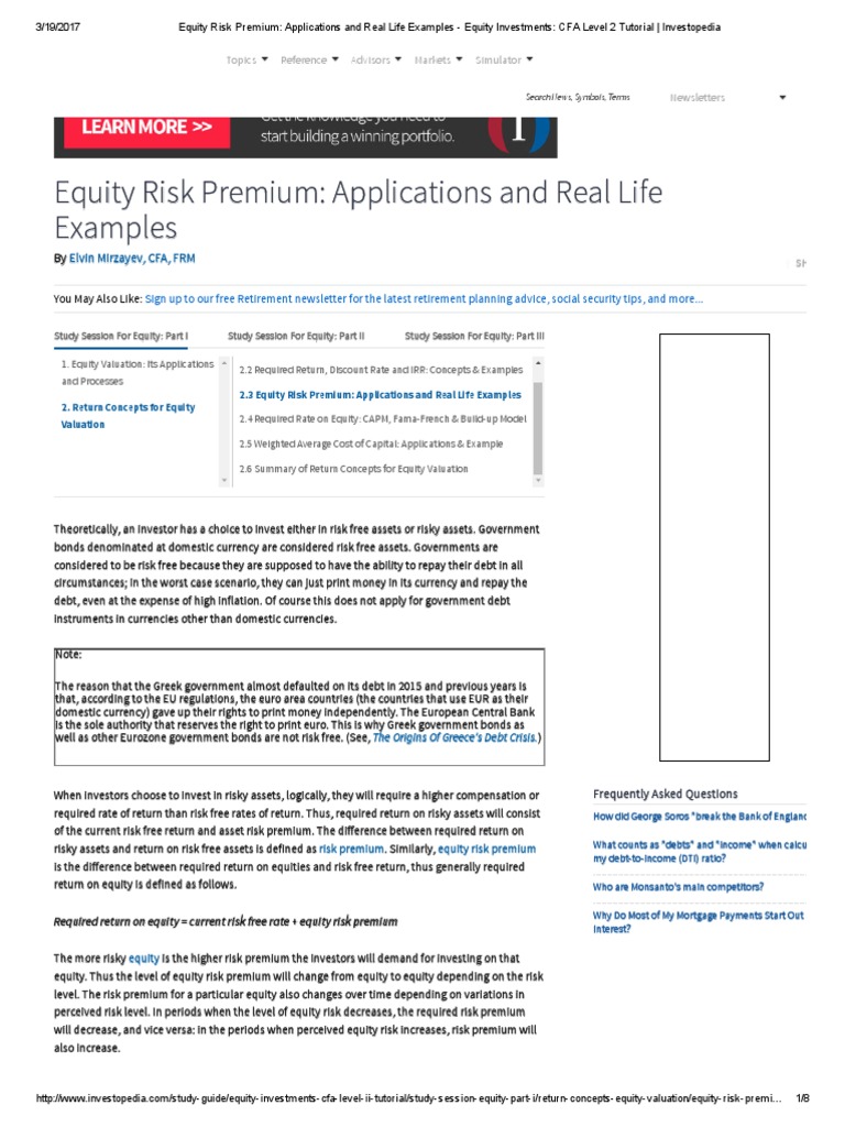 Equity Risk Premium - Applications and Real Life Examples - Equity ...