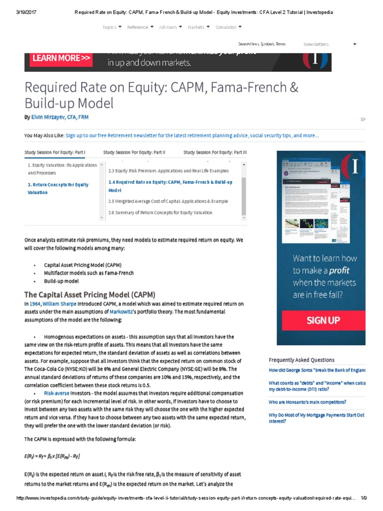 Required Rate On Equity - CAPM, Fama-French & Build-Up Model - Equity Investments - CFA Level 2 ...