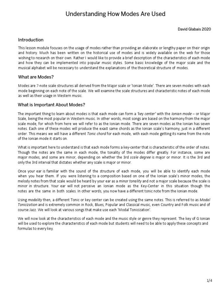 Understanding How Modes Are Used 5721 Updated | PDF | Mode (Music ...