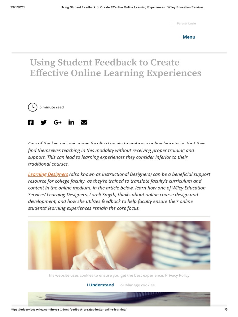 Using Student Feedback To Create Effective Online Learning Experiences - Wiley Education ...