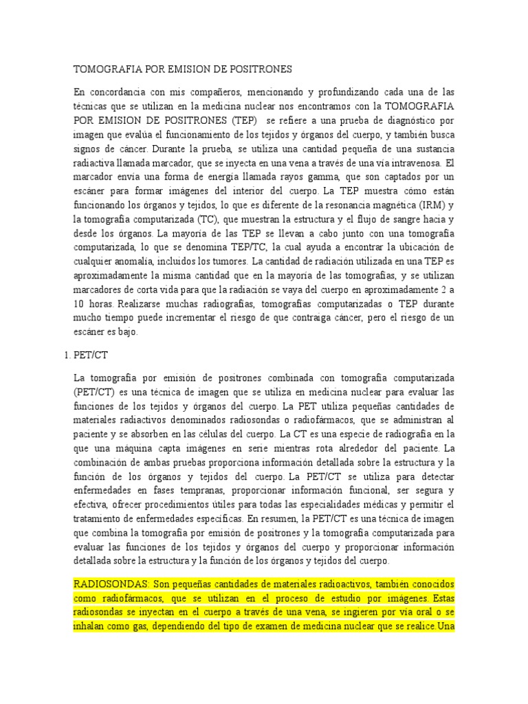 Tomografia Por Emision de Positrones | PDF | Tomografía de emisión de positrones | Ct Scan