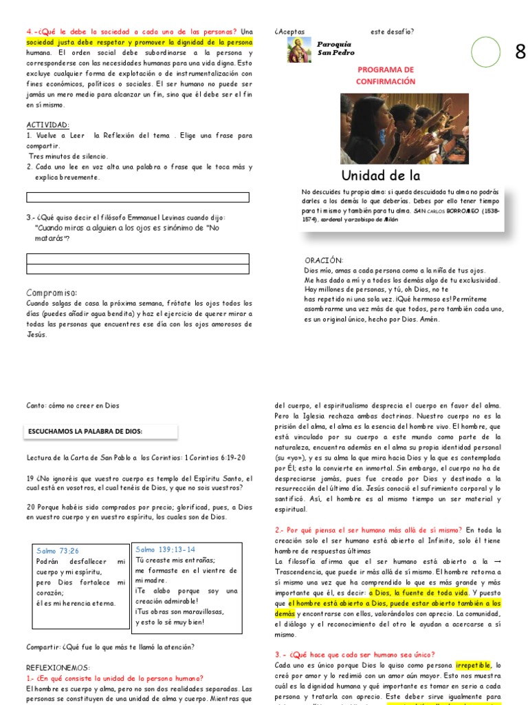 Tema 8 La Persona Unidad | PDF | Alma | Dios