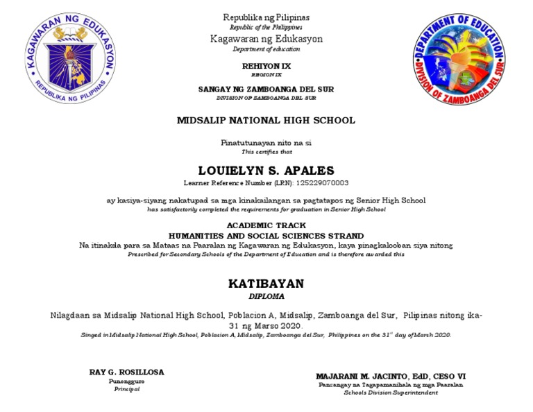 CERTIFICATES OF DIPLOMA Senior High School | PDF