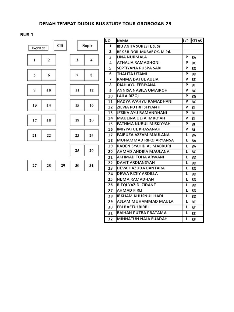 Denah Tempat Duduk Bus ST Grobogan 23 | PDF