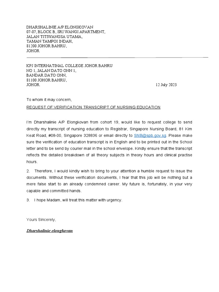 Request Verification Letter | PDF