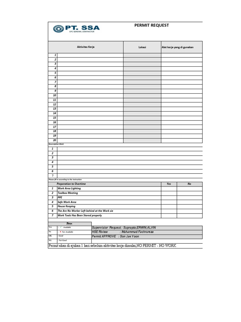 Form Request Permit Kerja | PDF