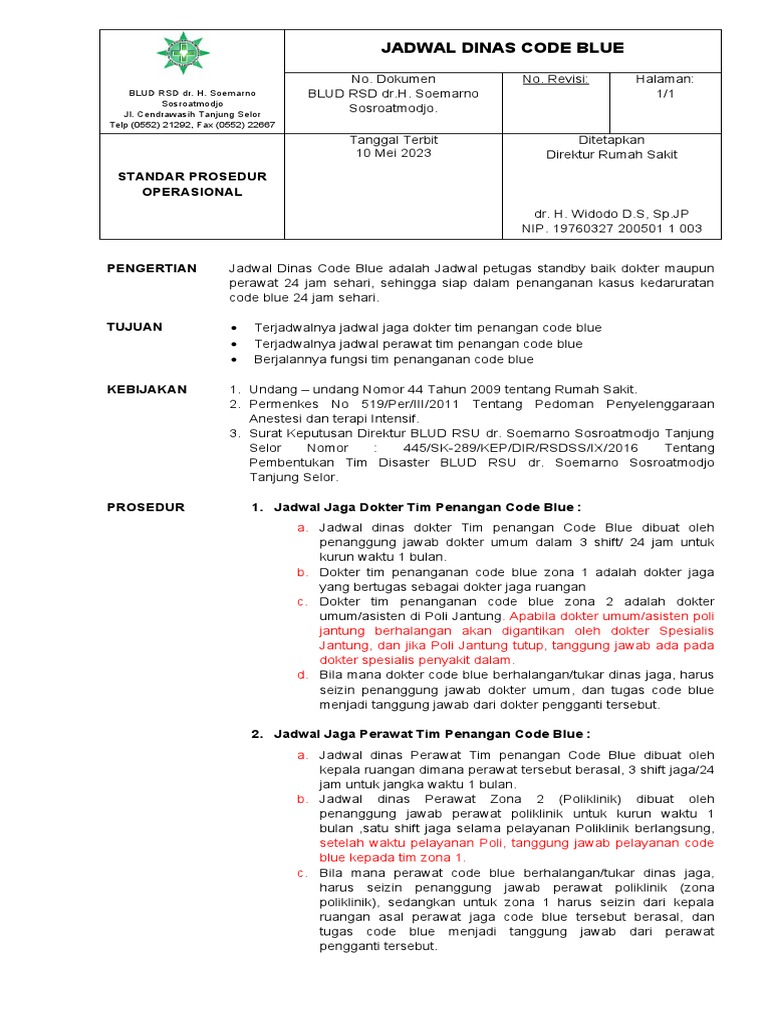 Spo Jadwal Dinas Code Blue | PDF