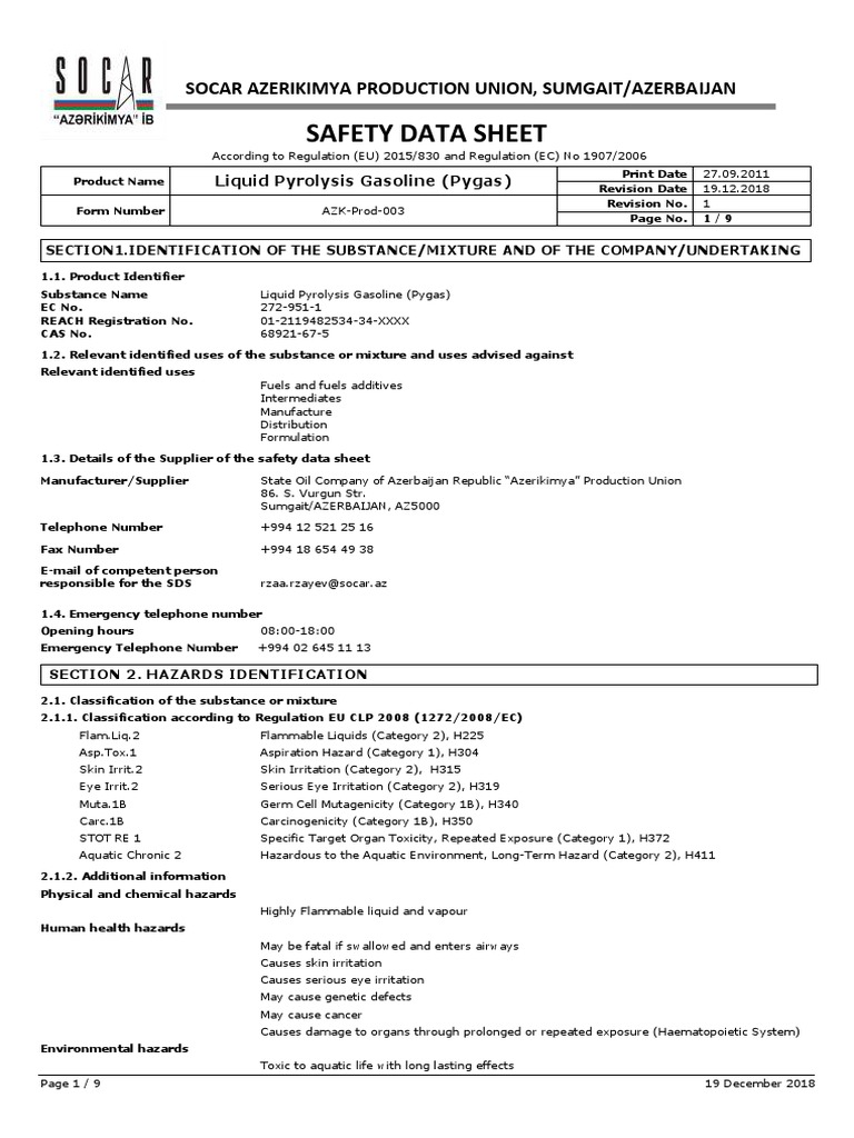 Azk Pygas Sds | PDF | Dangerous Goods | Toxicity