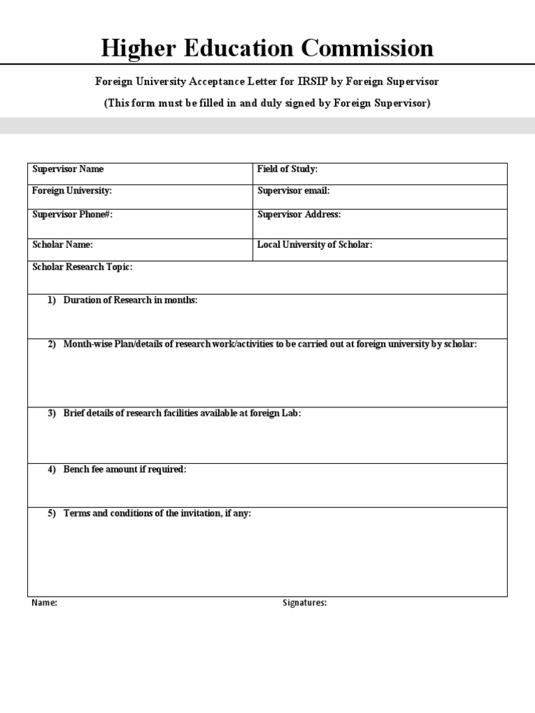 IRSIP Foreign University Acceptance Form | PDF | Career & Growth | Law