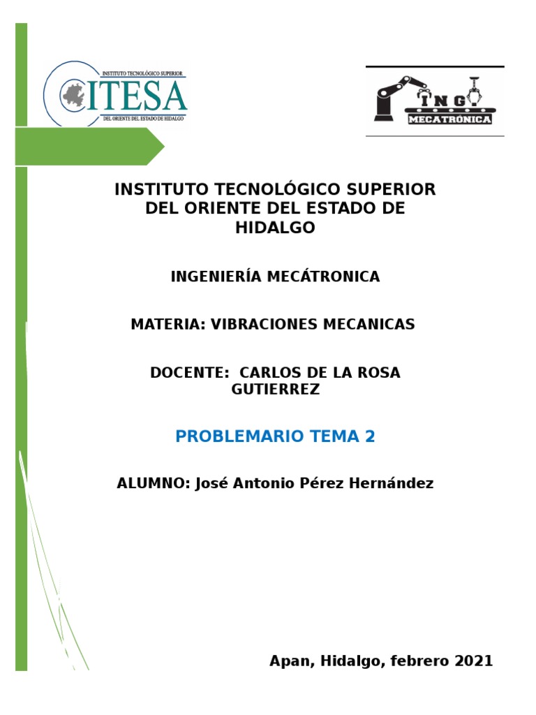 Problemario Tema 2 Vibraciones Mecanicas | PDF | Péndulo | Frecuencia