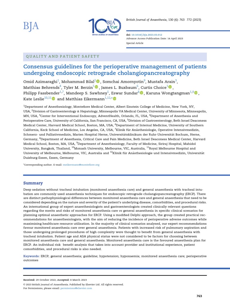 Consensus Guidelines For The Perioperative Management of Patients ...