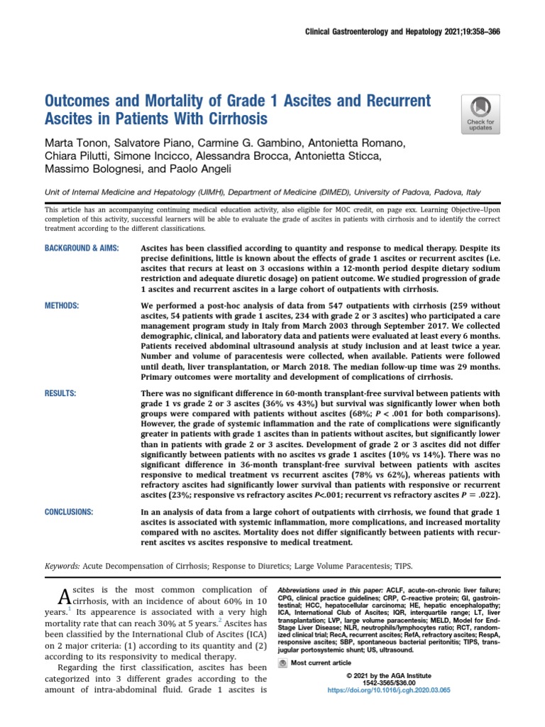 Outcomes And Mortality Of Grade 1 Ascites And Recurrent Ascites In