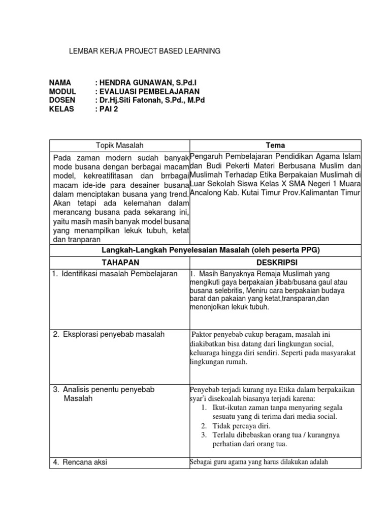 LEMBAR KERJA PROJECT BASED LEARNING (Modul 4) | PDF
