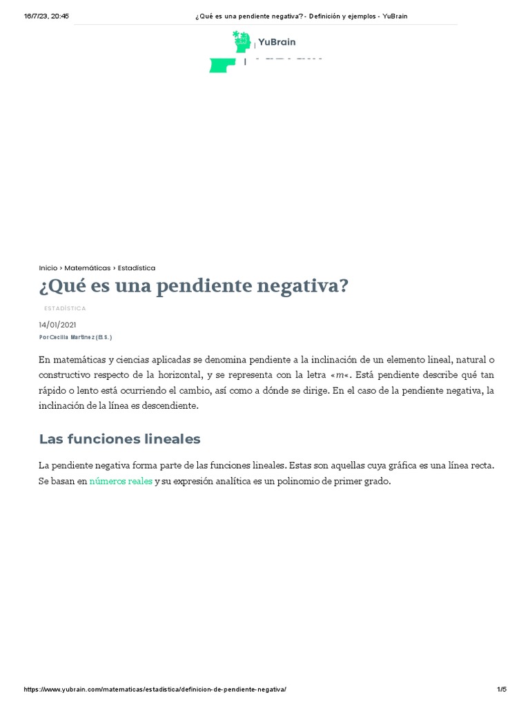 Pendiente Negativa: Conceptos y Ejemplos | PDF | Pendiente | Línea (geometría)