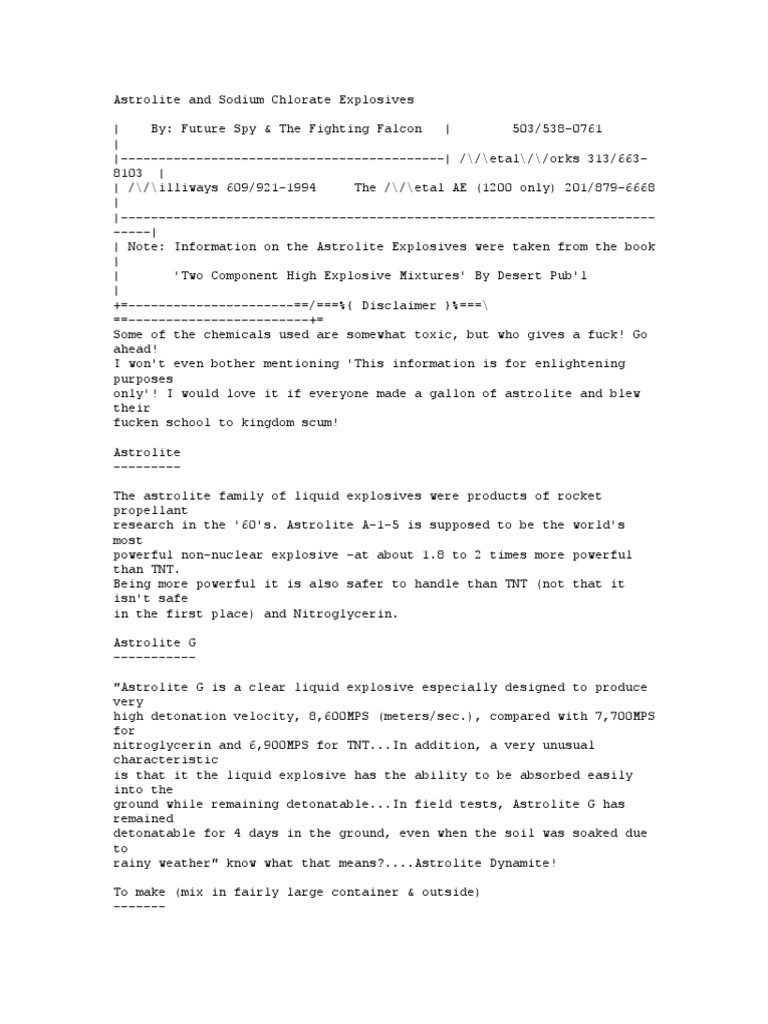Astrolite and Sodium Chlorate Explosives | PDF | Gunpowder | Physical ...