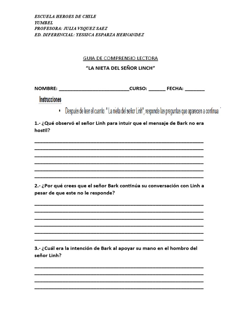 Guia de Comprensio Lectora La Nieta Del Señor Linh 7mos Junio Semana Del 06 de Junio 2022 | PDF