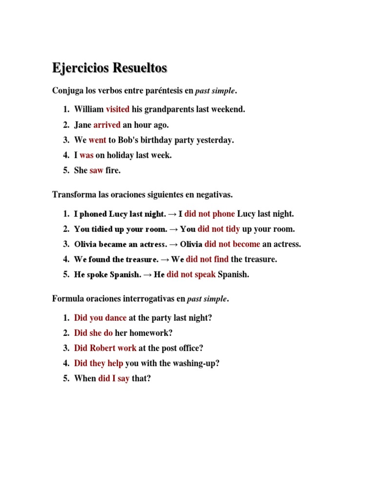 Ejercicio Resuelto Pasado Simple | PDF