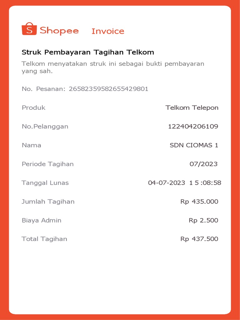 E-Receipt - Tanda Terima Shopee (3) Telkom | PDF