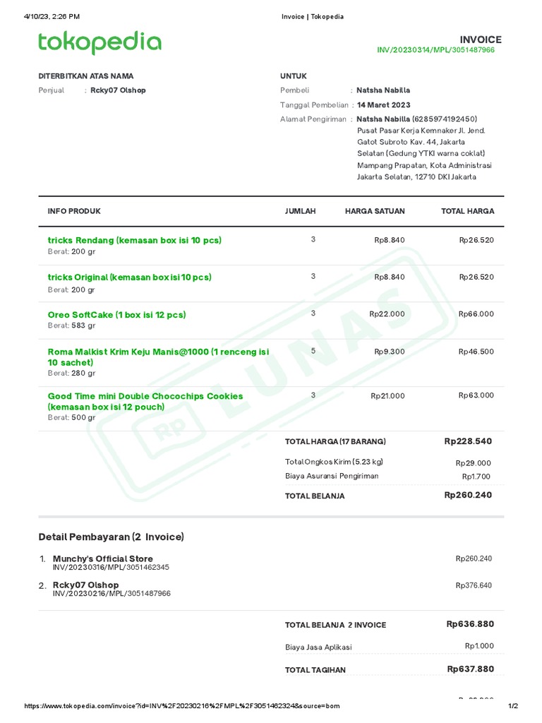 Invoice - Tokopedia | PDF