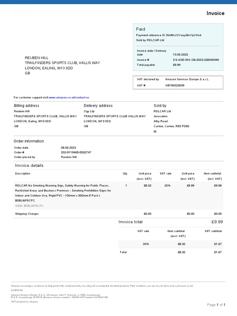 Invoice 1 | PDF | Invoice | Value Added Tax