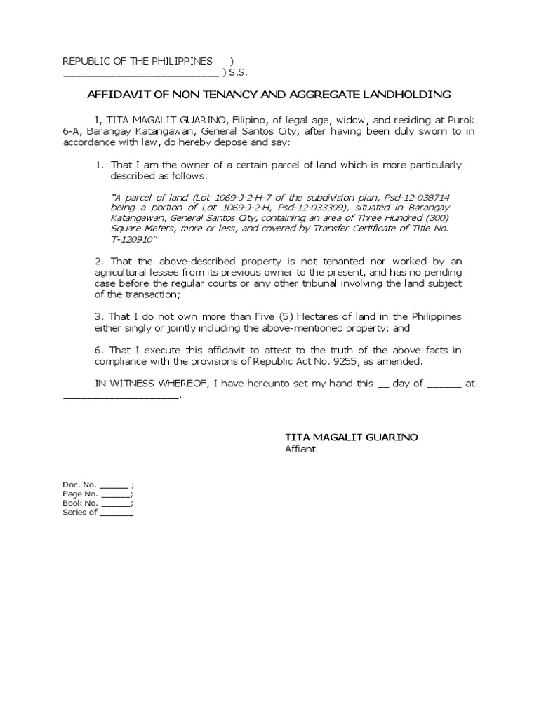 Affidavit of Non-Tenancy and Landholdings | PDF | Politics