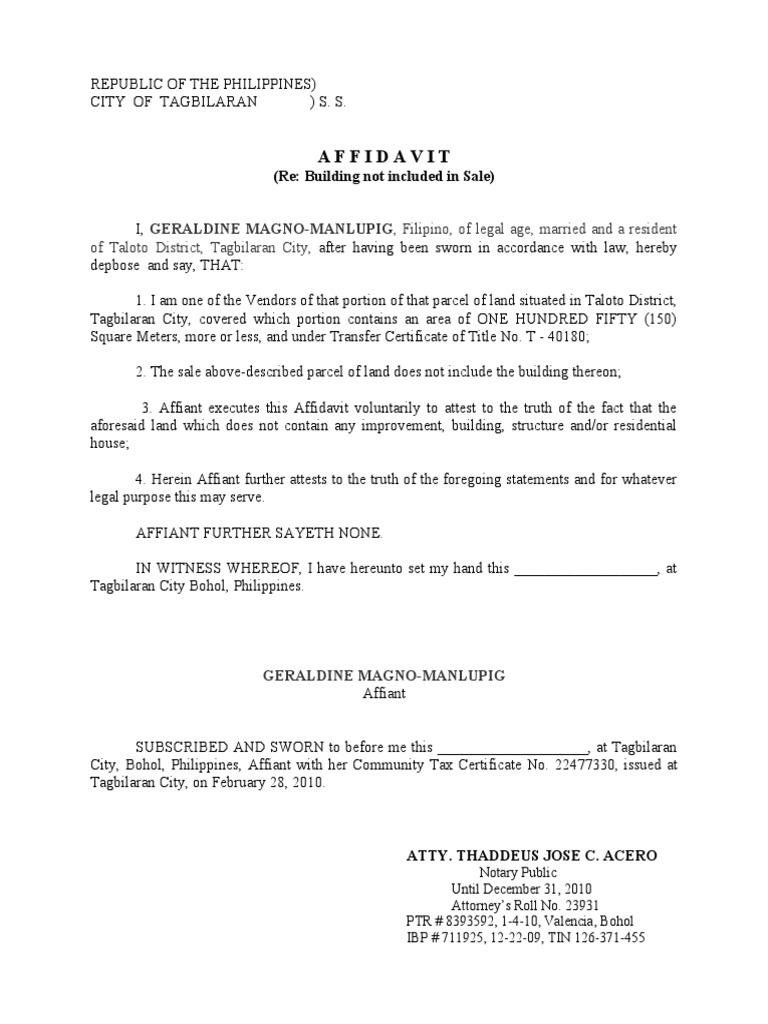 Affidavit: Property Excludes Building | PDF | Finance & Money Management