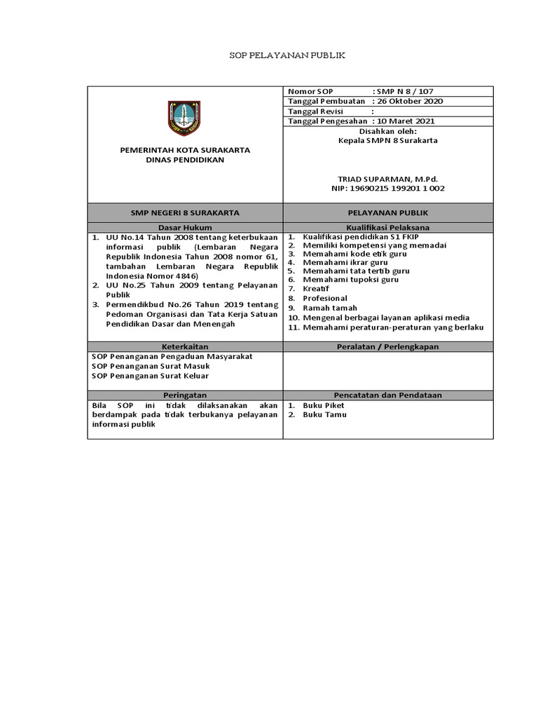 107 Sop Pelayanan Publik 1 | PDF