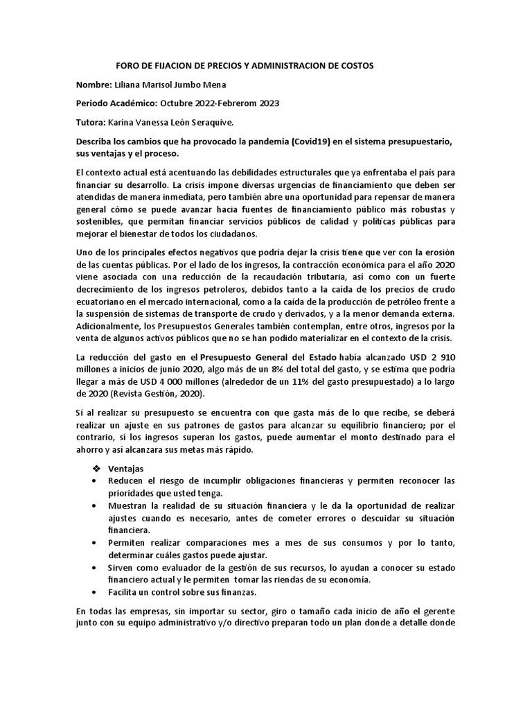 Foro 1 b2 de Fijacion de Precios y Administracion de Costos-Liliana Jumbo Mena-1 | PDF ...