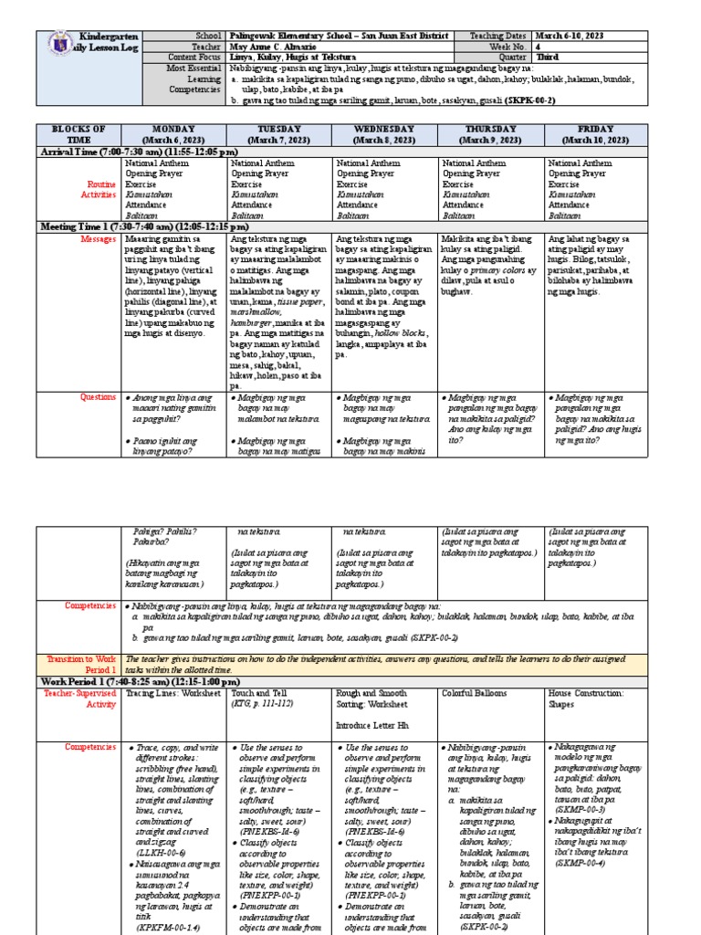 Kindergarten-DLL-MELC-Q3-Week 4 Asf | PDF