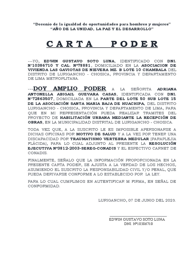 Carta Poder | PDF | Ciencias sociales