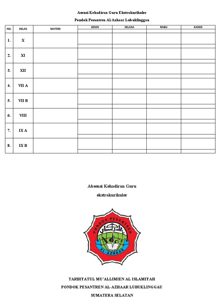 Absensi Kehadiran Guru Ekstrakurikuler | PDF
